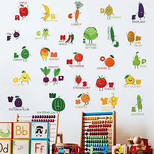 Amazon.com: Kitchen Fruits Vegetables Letters Wall Sticker, Cartoon ...