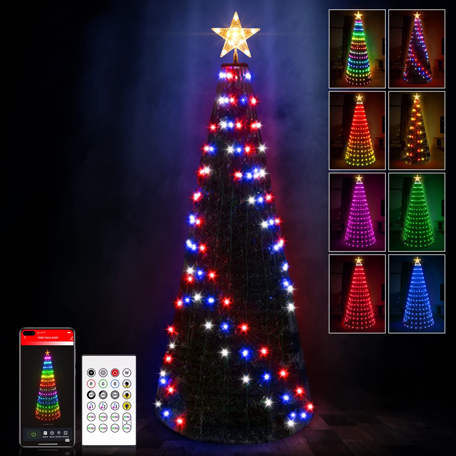 6FT 314 LED Christmas Tree Lights with Star Topper, Bluetooth APP ...