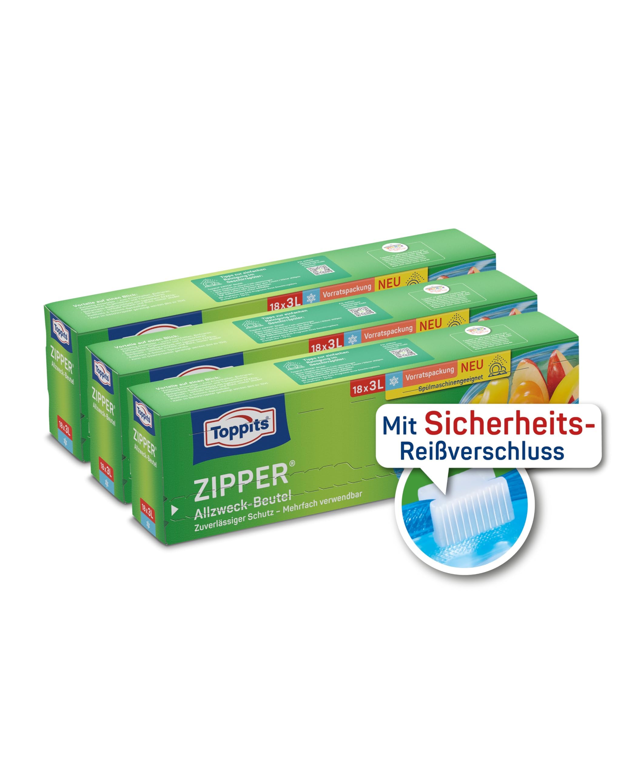 Toppits Zipper Allzweck-Beutel 3x 18 Stück - Spezialfolie reißfest ...