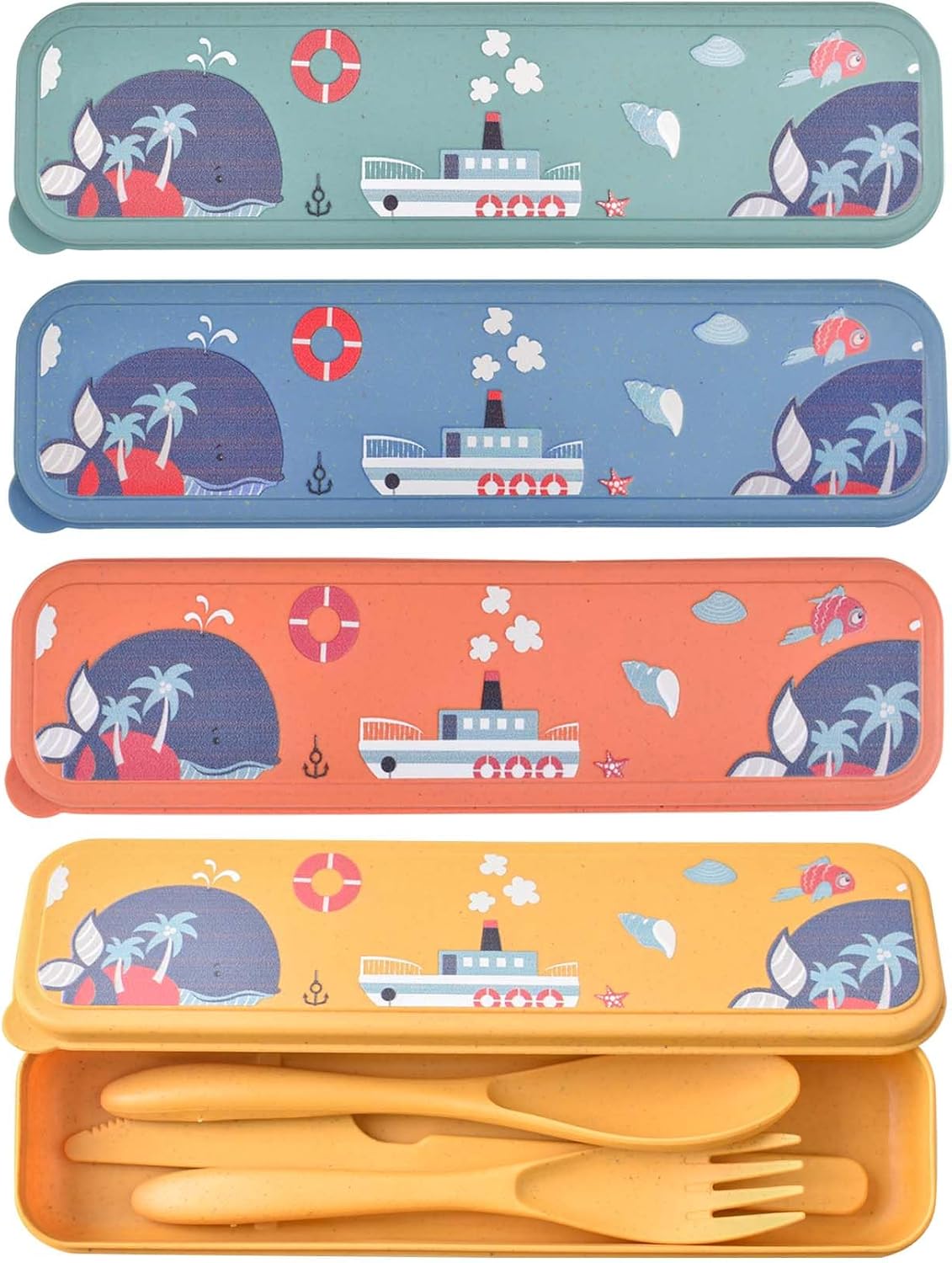 Amazon.com: Reusable Cutlery Set with Case, Travel Utensils Set Printed ...
