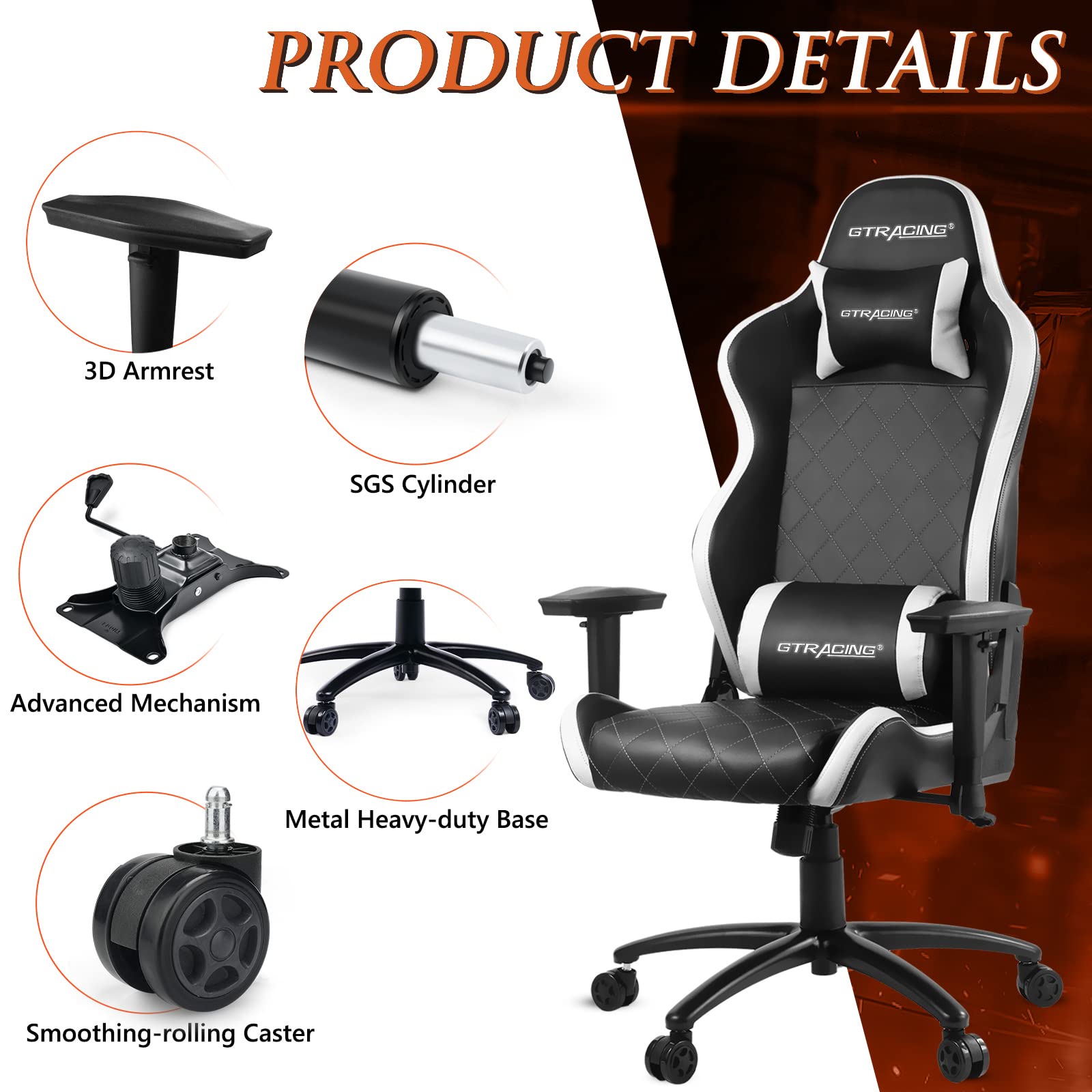 GTRACING Gaming Chair, Ergonomic Heavy Duty Racing Vid...B07VWNKDTL ...