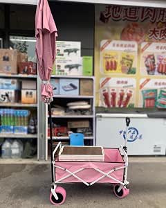 Amazon.com: Umbrella Camper Vendor Pushcart, 2-Tier Pink Foldable Wagon ...