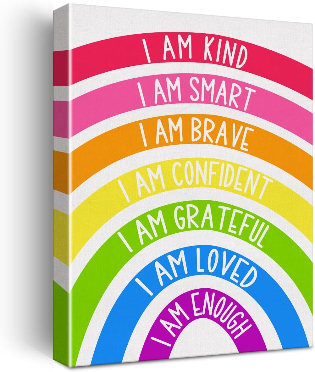 Amazon.com: Rainbow Kids Affirmations Wall Art Canvas Painting Print ...