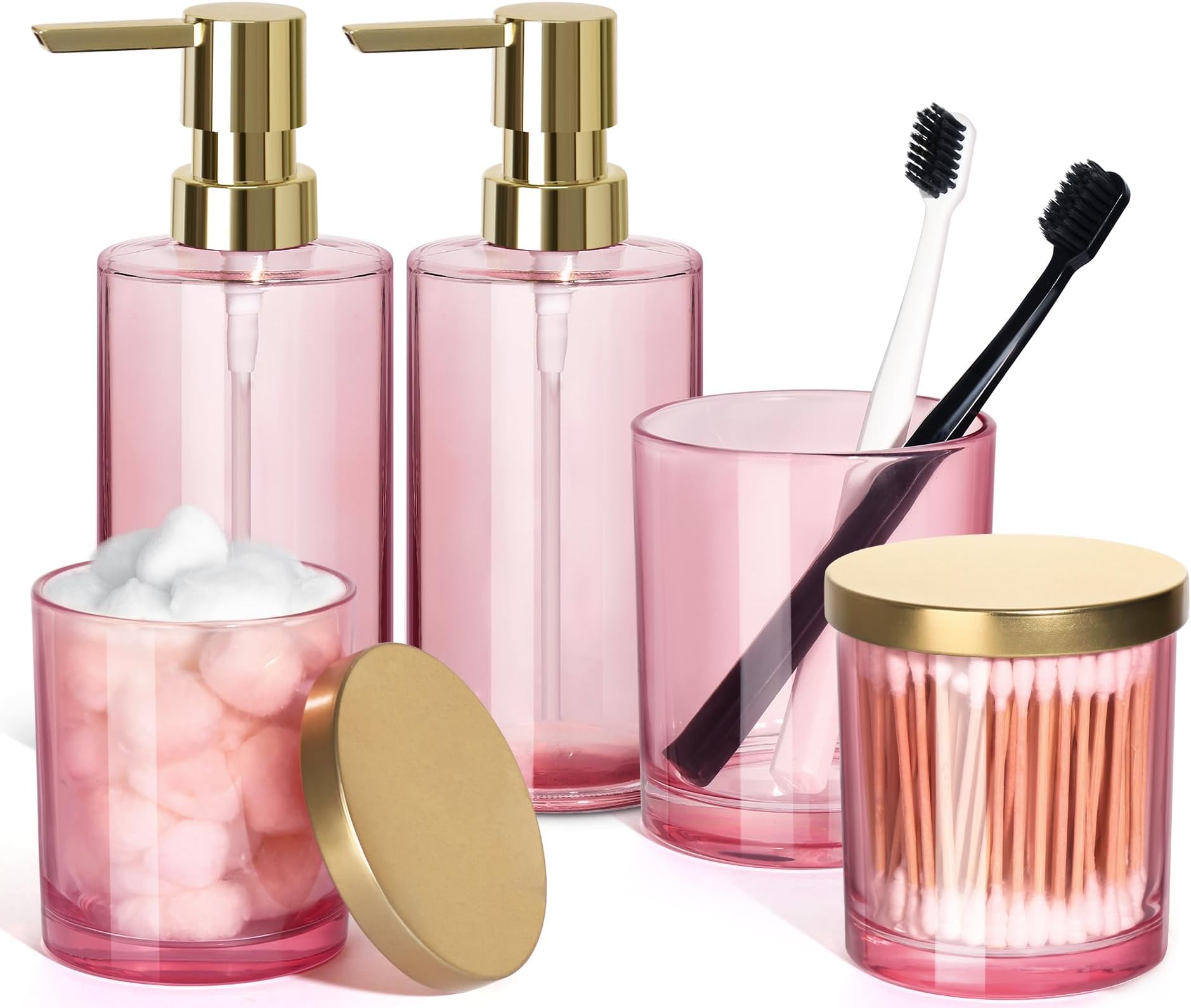 Amazon.com: Haturi Pink Bathroom Accessories Set, 4 Pcs Glass Bathroom ...