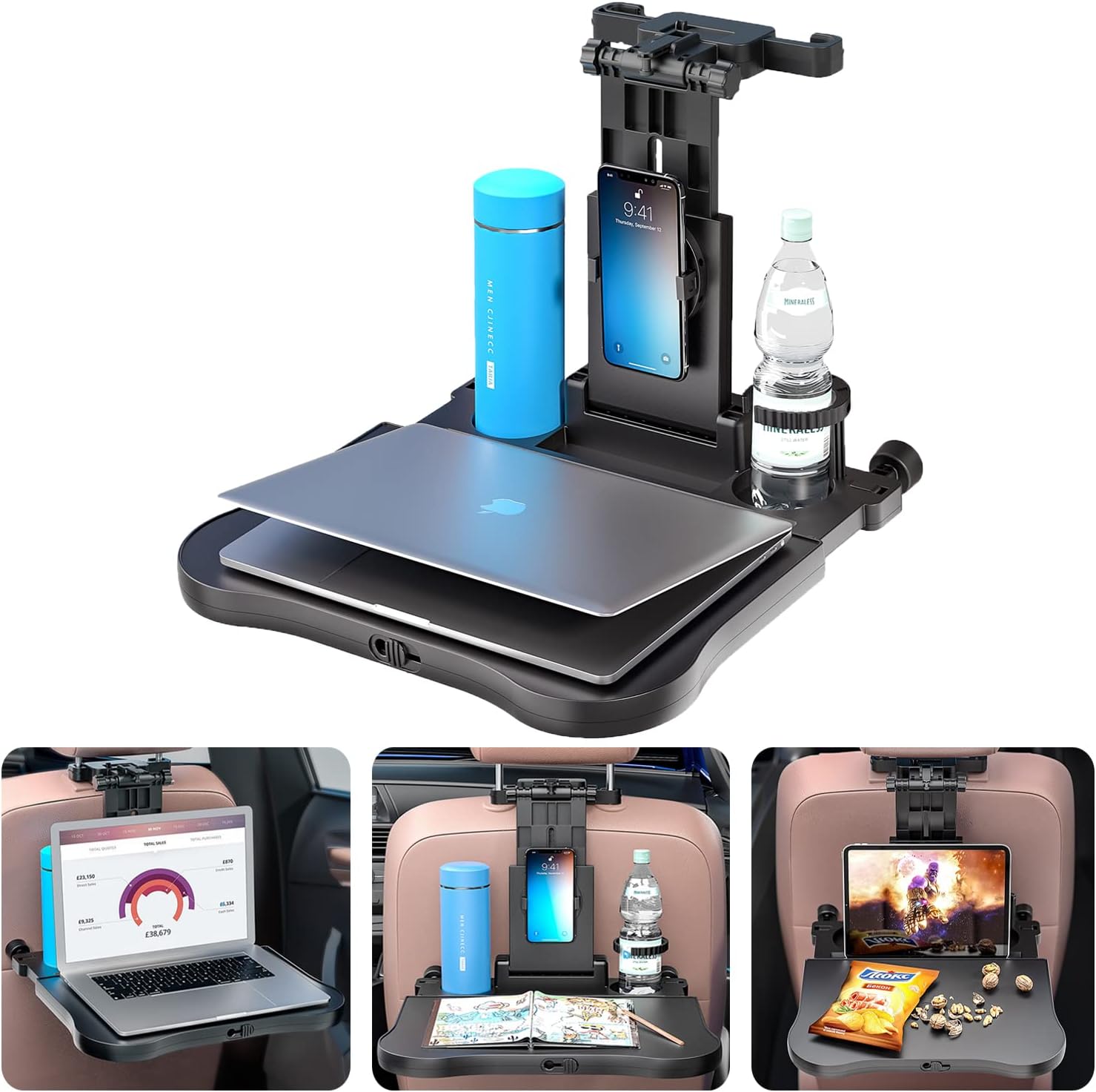 Car Table Back Seat, Headrest Table with Cup Holder, Multifunctional ...