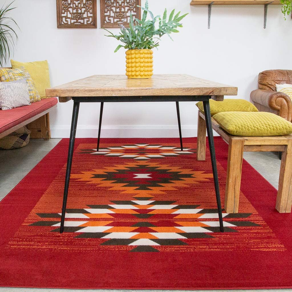 Milan Red, Terracotta, Brown & Off-White Tribal Aztec Rug 1632-S55-8 ...