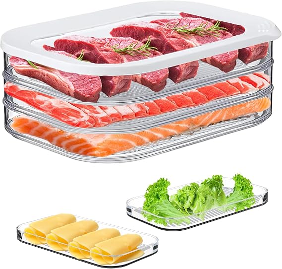 Tridiorey Deli Meat Container for Fridge, 3 Layer Stackable Food ...