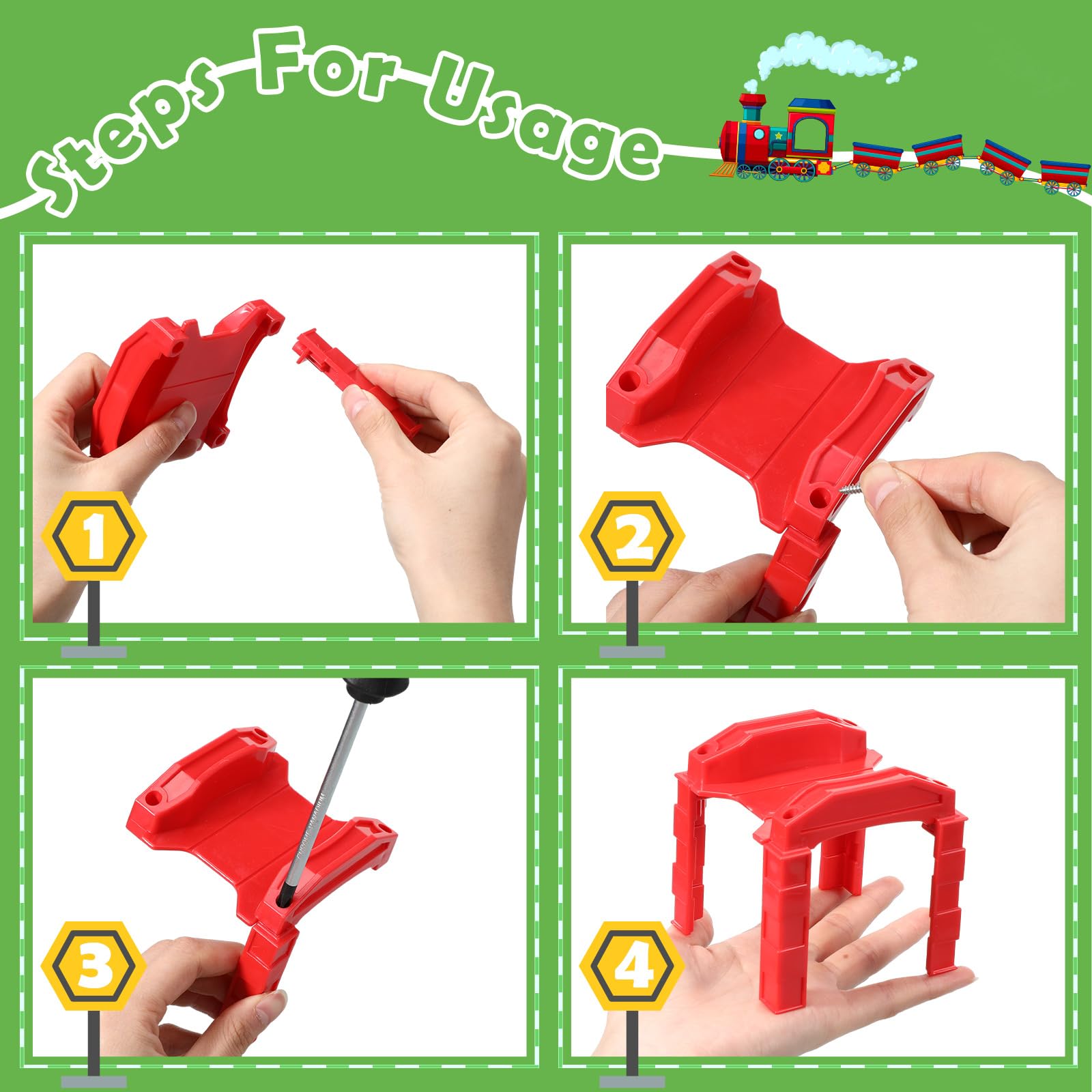 Snapklik.com : 8 Pcs Wooden Train Track Riser Red Plastic Train Bridge ...