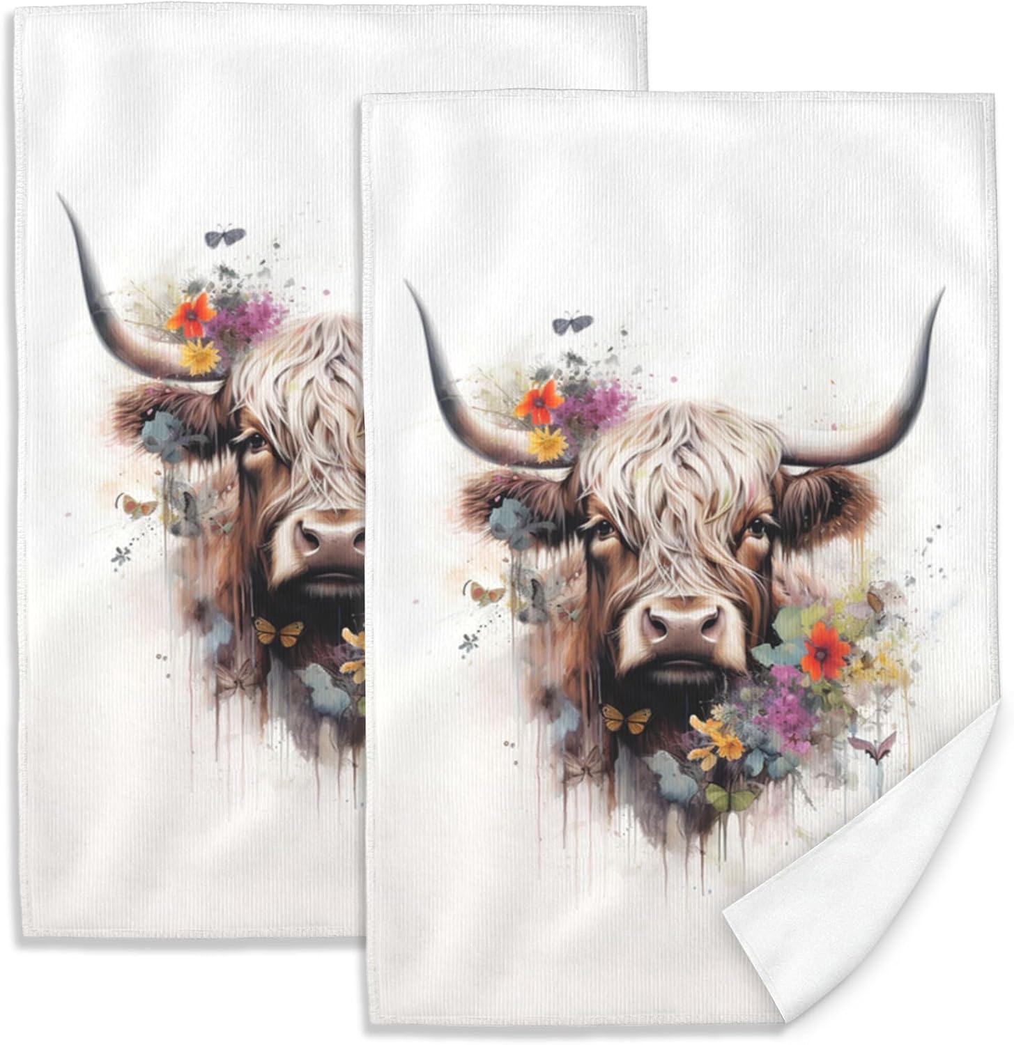 Amazon.com: YESPOAK Cow Kitchen Towels Set of 2 Highland Cow Fingertip ...