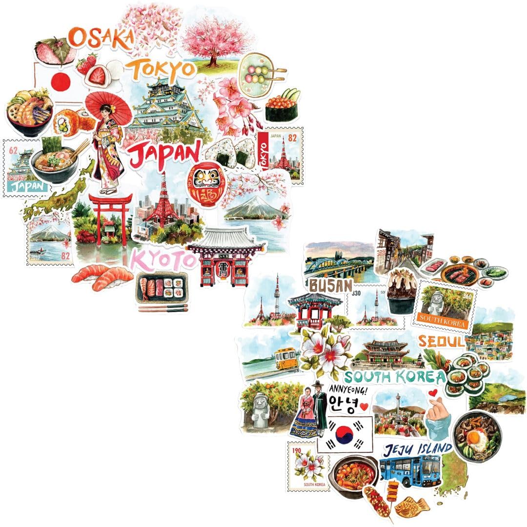 Amazon.com: Imperial Japan and Scenic South Korea Travel Stickers ...