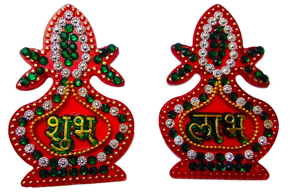 DMS RETAIL Acrylic Stone Studded Kalash Shubh Labh Sticker for Door ...