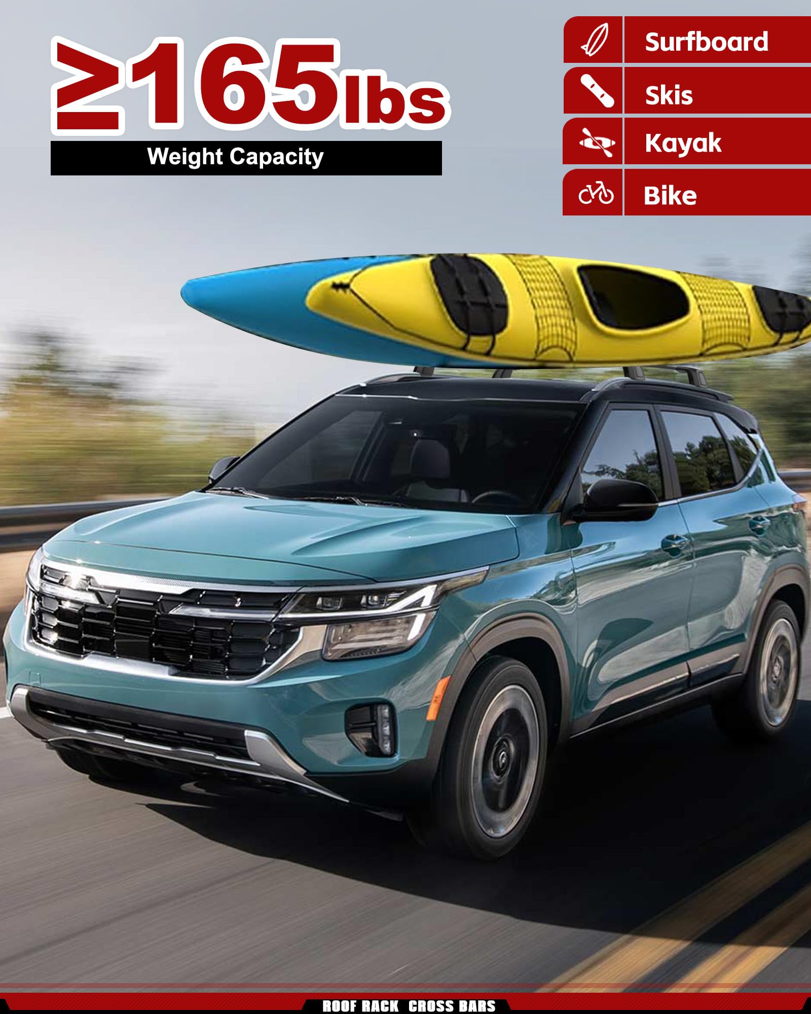 Snapklik.com : Roof Rack Cross Bars Fit For Kia Seltos KX3 2021 2022 2023 2024 2025 Lockable ...