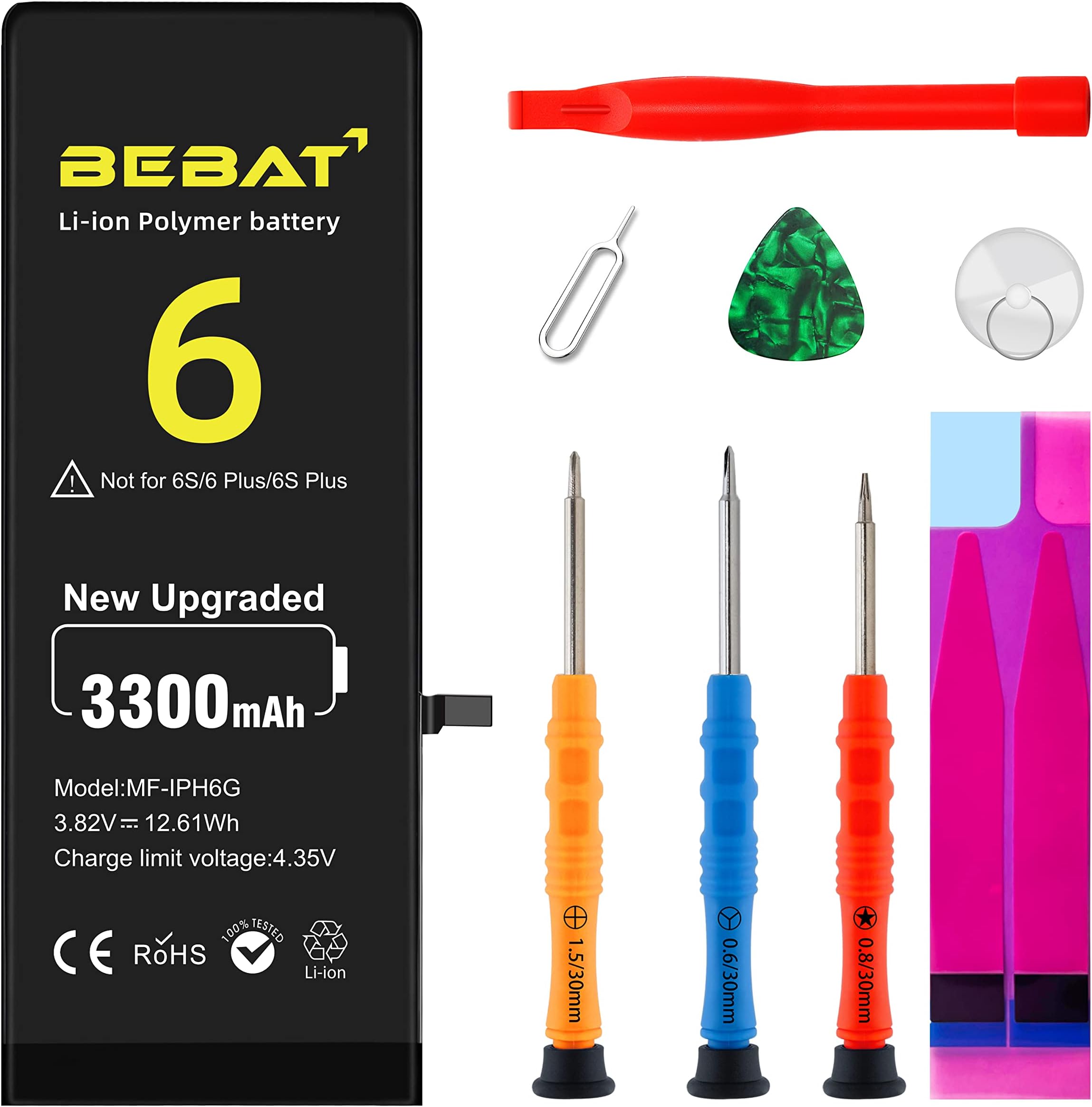 Amazon.com: BEBAT Replacement for iPhone 6 Battery, 3300mAh High ...