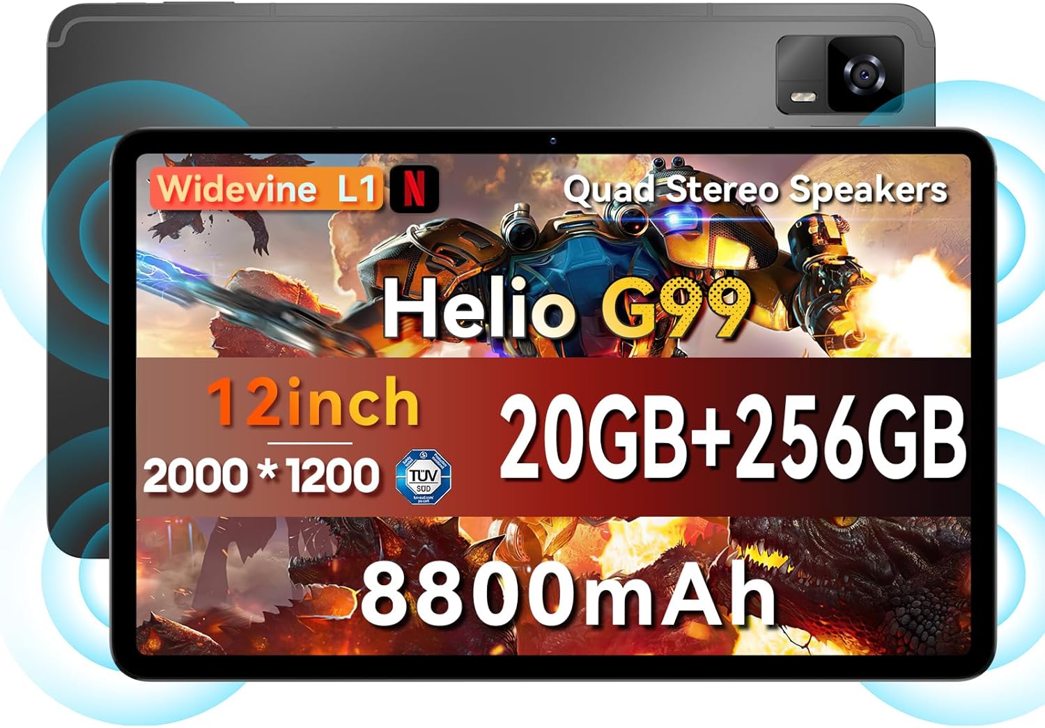 Amazon.com : Headwolf HPad6 Helio G99 Octa Core Android Tablet, 20GB RAM + 256GB ROM, 12 Inch 2K ...