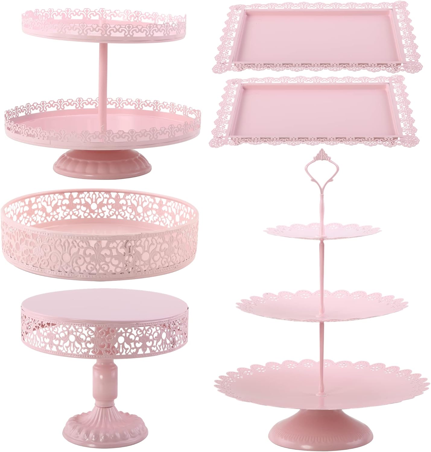 Amazon.com: Set of 6 Pink Cake Stands Cakes Pedestal Dessert Display ...