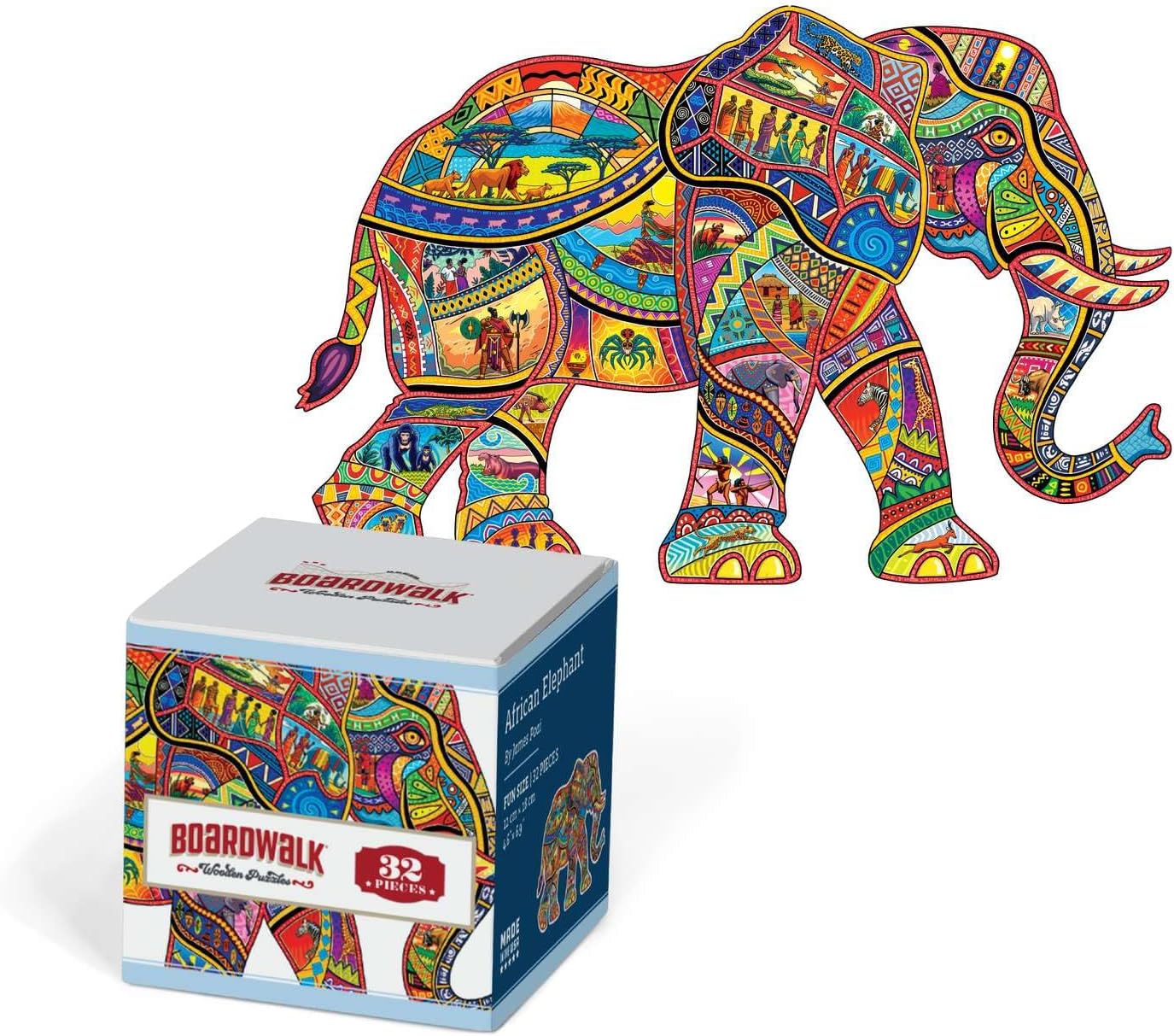 Amazon.com: Boardwalk Puzzles Luxury Wood Puzzle - African Elephant Fun ...