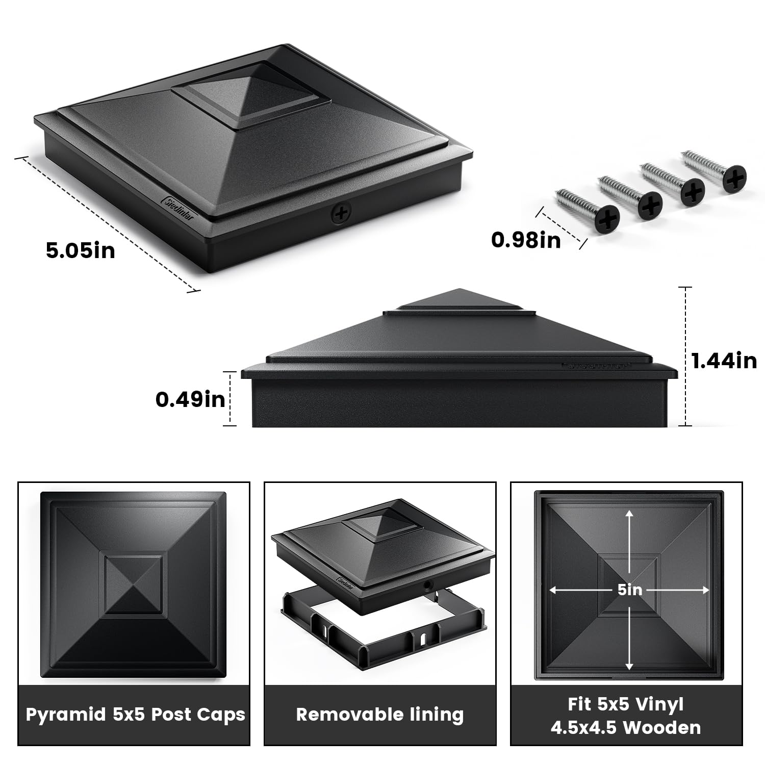 Snapklik.com : SIEDiNLAR 5x5 Pyramid Post Caps Outdoor Waterproof 5X5 ...