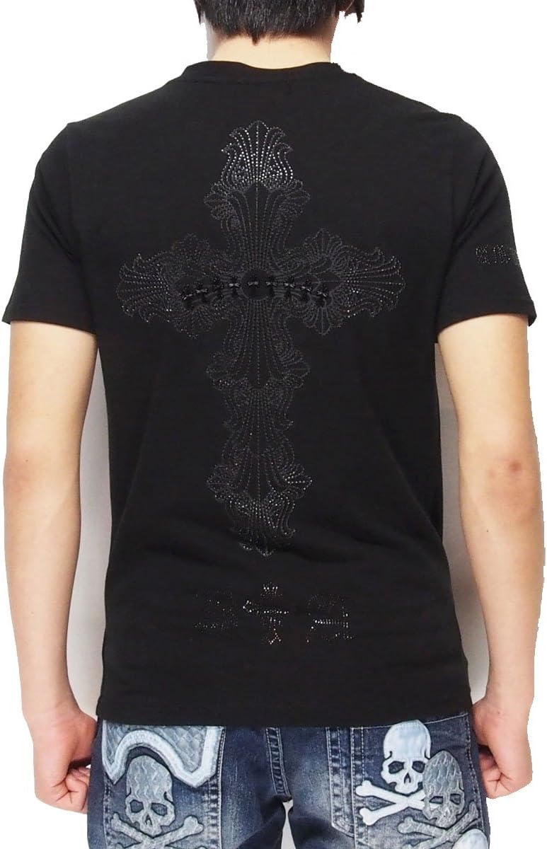 Amazon | [ビーアンビション] Be Ambition クロスプリント＆ストーン Tシャツ/半袖/T25102-BB黒ブラック-XXL ...