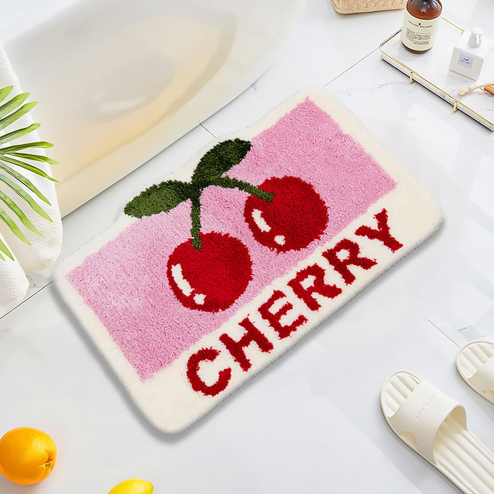 Amazon.com: UKELER Cute Cherry Bath Mat for Bathroom Non Slip Absorbent ...