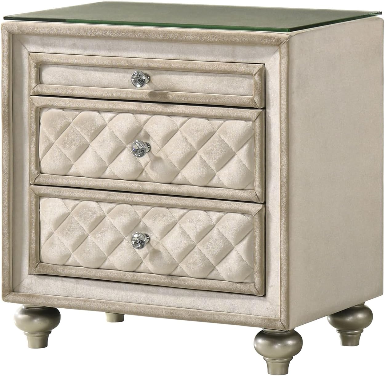 Amazon.com: Velvet Glam Nightstand - Beige Nightstand with 2 Tufted ...