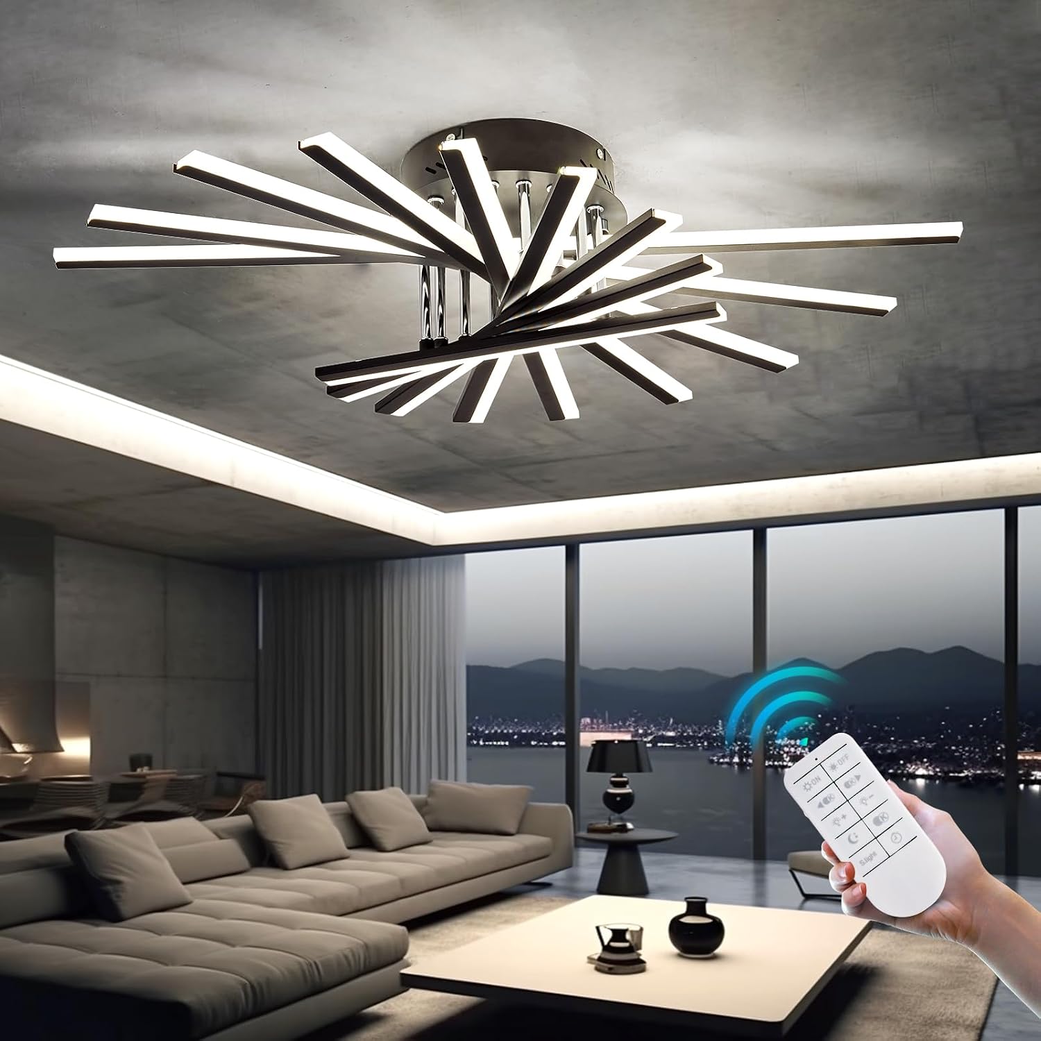 DAFKOS 9 Lights Modern LED Sputnik Ceiling Light Fixture with Remote ...