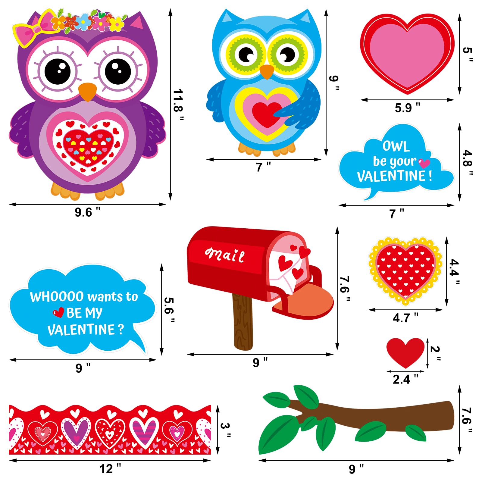 Snapklik.com : 76 Pcs Valentines Day Bulletin Board Decorations Owl Red ...