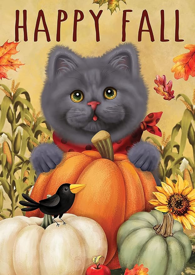 Amazon.com : Toland Home Garden 1112647 Happy Fall Farm Cat Fall Flag ...