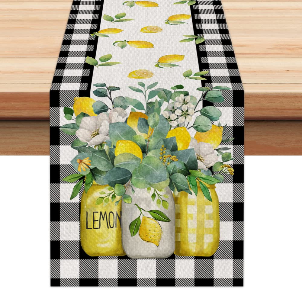 Amazon.com: GEEORY Black Buffalo Check Summer Table Runner 72 Inch ...