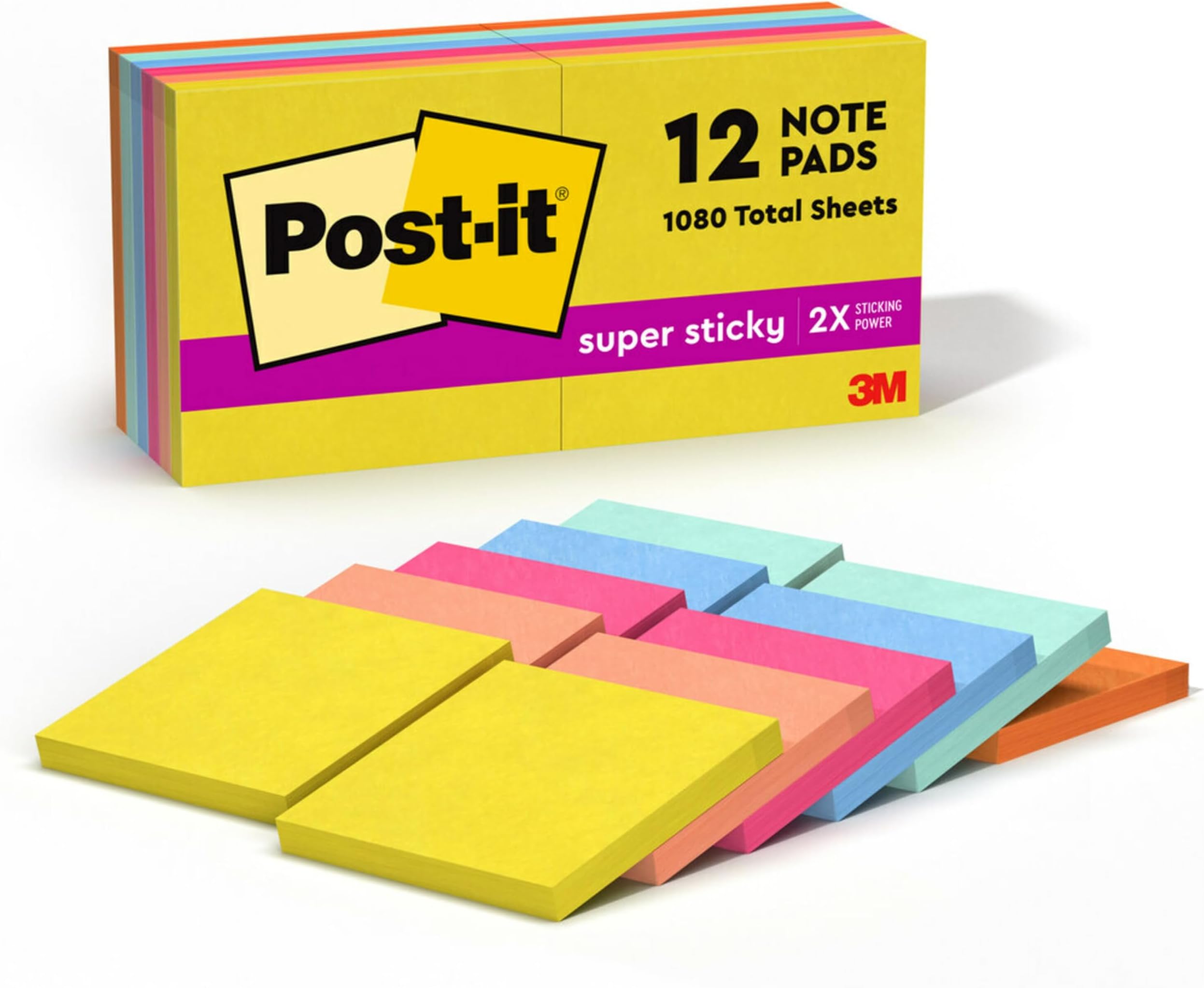 Amazon.com : Post-it Recycled Super Sticky Notes, 3x3 in, 12 Pads, 2X ...