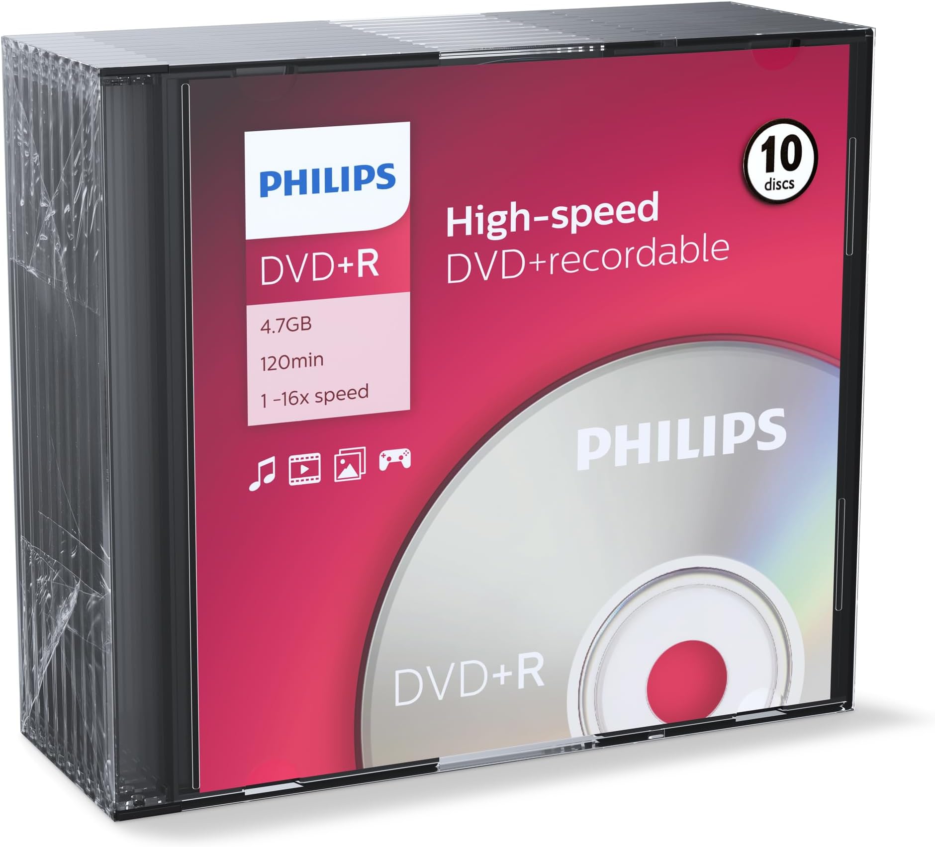 Philips DVD+R High-Speed (4,7 Go / 120 Minutes de vidéo, Vitesse 1-16x ...