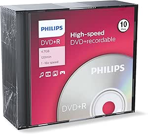 Philips DVD+R High-Speed (4,7 Go / 120 Minutes de vidéo, Vitesse 1-16x ...