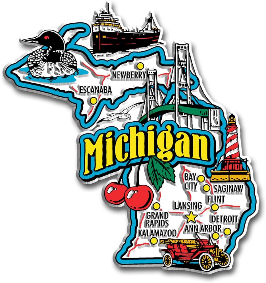 Amazon.com: Michigan Jumbo State Magnet by Classic Magnets, 3.7" x 3.9 ...