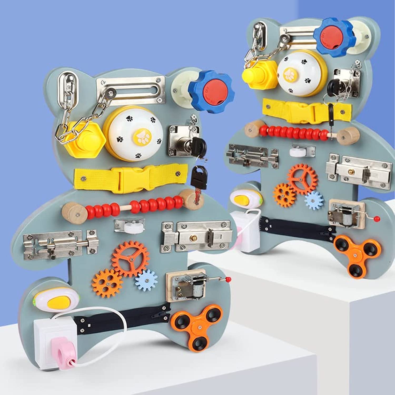 Montessori Busy Board 16 In 1 Wooden Sensory Board Bear | Desertcart ...