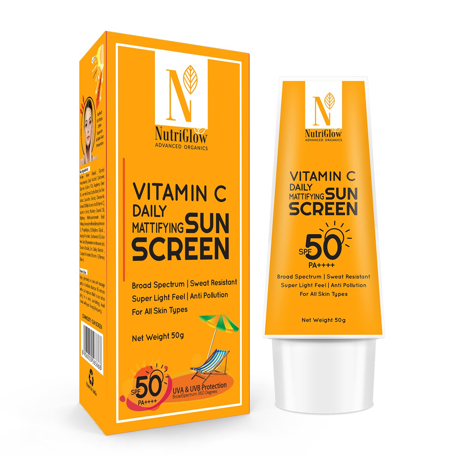 NutriGlow Advanced Organics Vitamin C Daily Mattifying Sunscreen spf50 ...