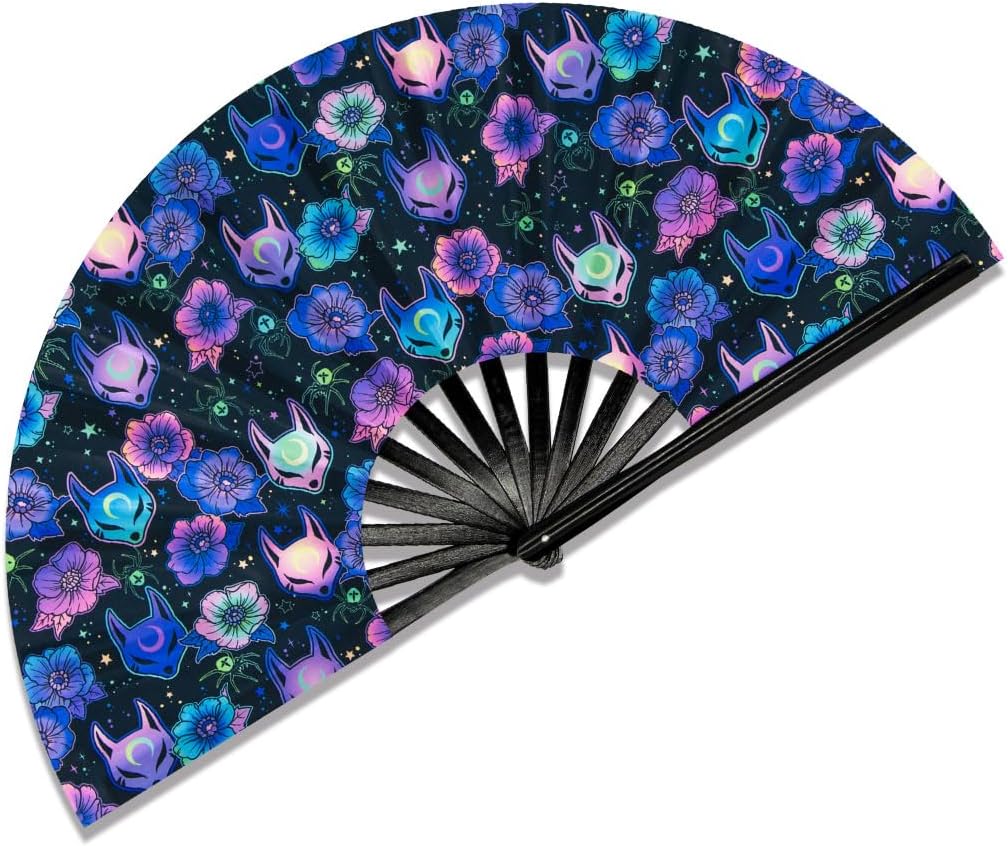 Amazon.com: Ravevibes 13" Large Rave Fan Folding Hand Fan, Bamboo ...