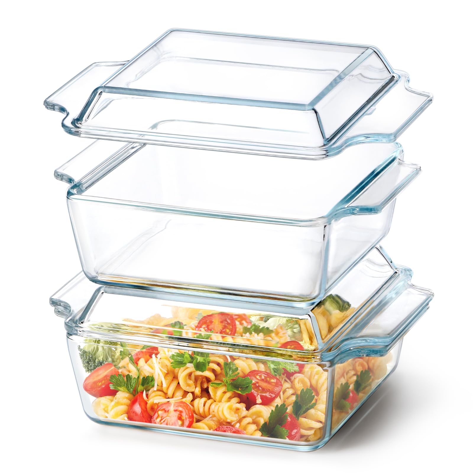 Amazon.com: Set of 2 Glass Casserole Dish With Glass Lid, Square 6in x ...