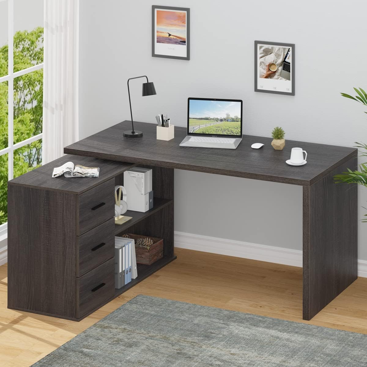 Amazon.com: Homsee Home Office Computer Desk Corner Desk with 3 Drawers ...