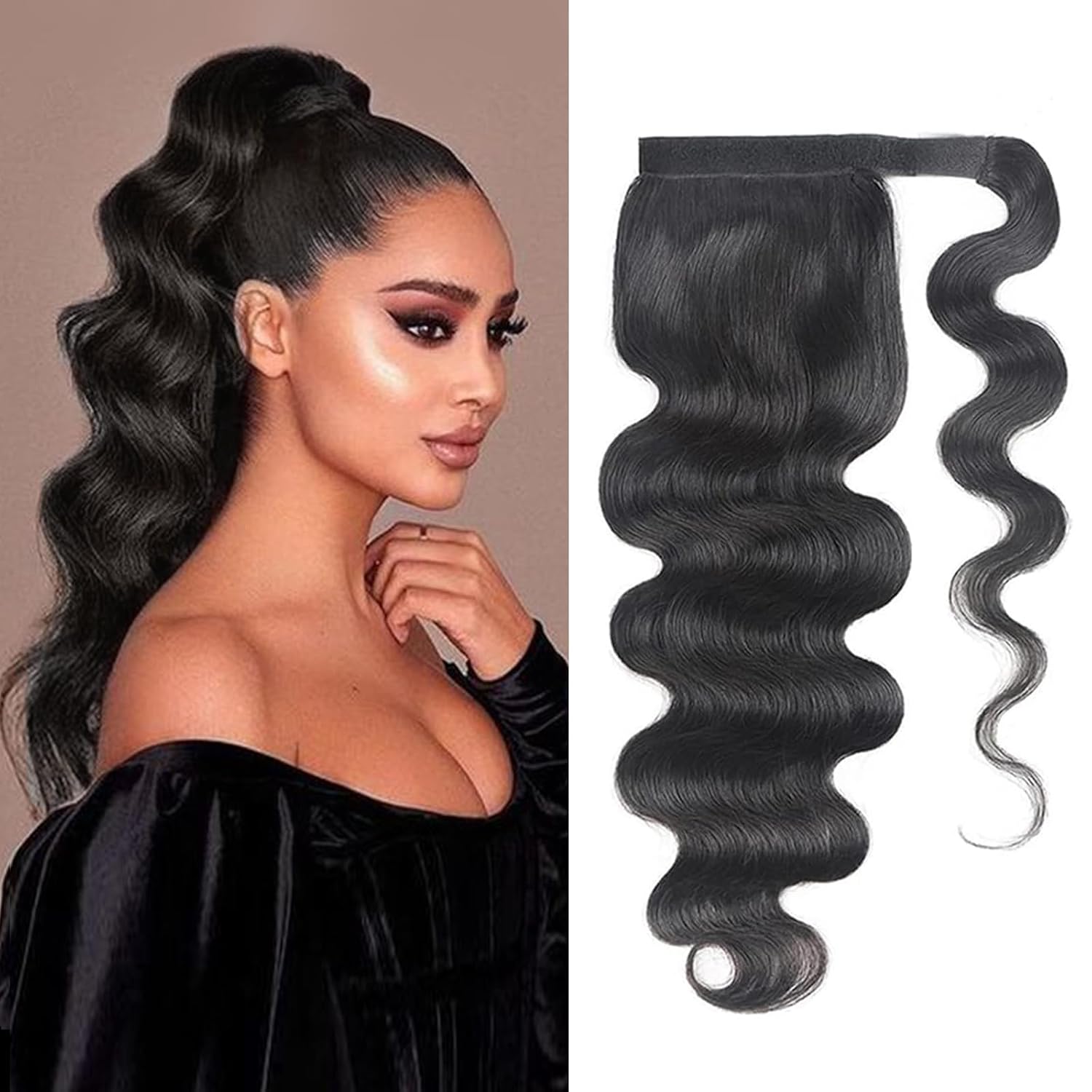 Amazon.com : Ainimiu Body Wave Ponytail Extension Human Hair Wrap ...
