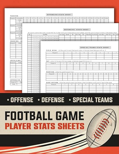 Football Game Player Stats Sheets: Editions, Rekiabechkitraking: Amazon ...