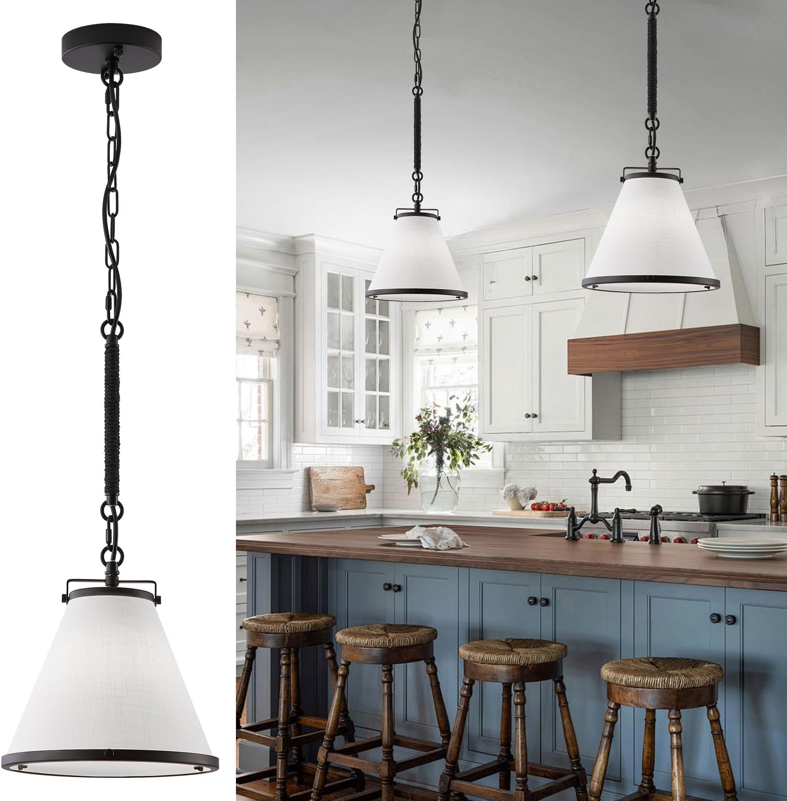 FookChak 3-Pack Black Pendant Lights Kitchen Island, Ceiling Pendant ...