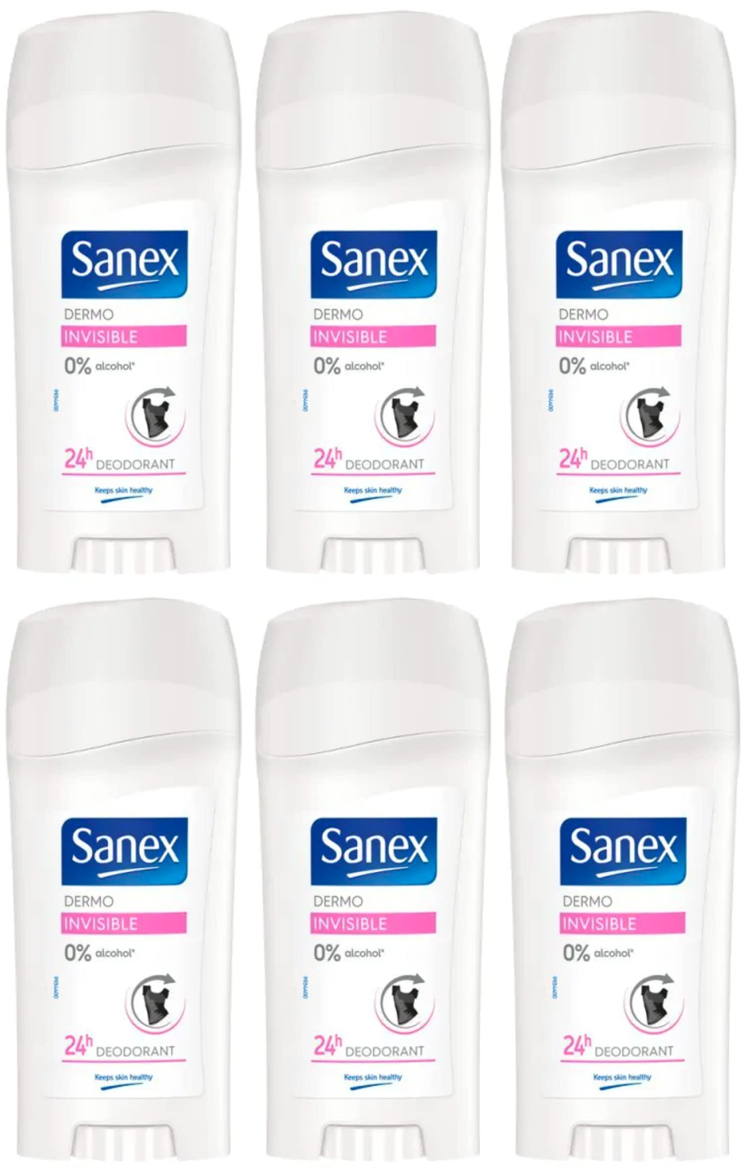 6 x 65ml Sanex Dermo Invisible 24H Deodorant Stick (0% Parabens ...
