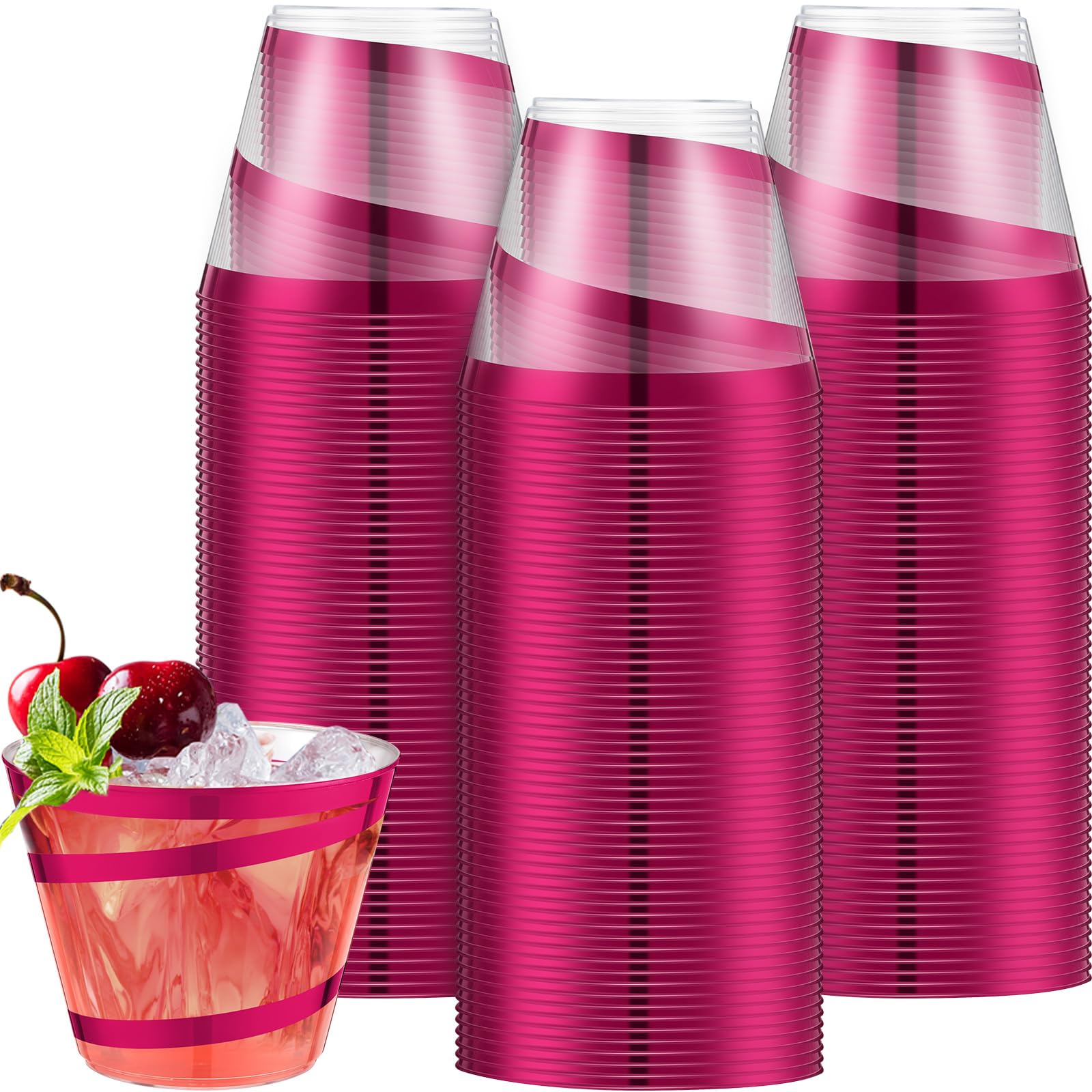 Amazon.com: Gejoy 9 oz Rimmed Swirl Plastic Cups Disposable Wine Cups ...