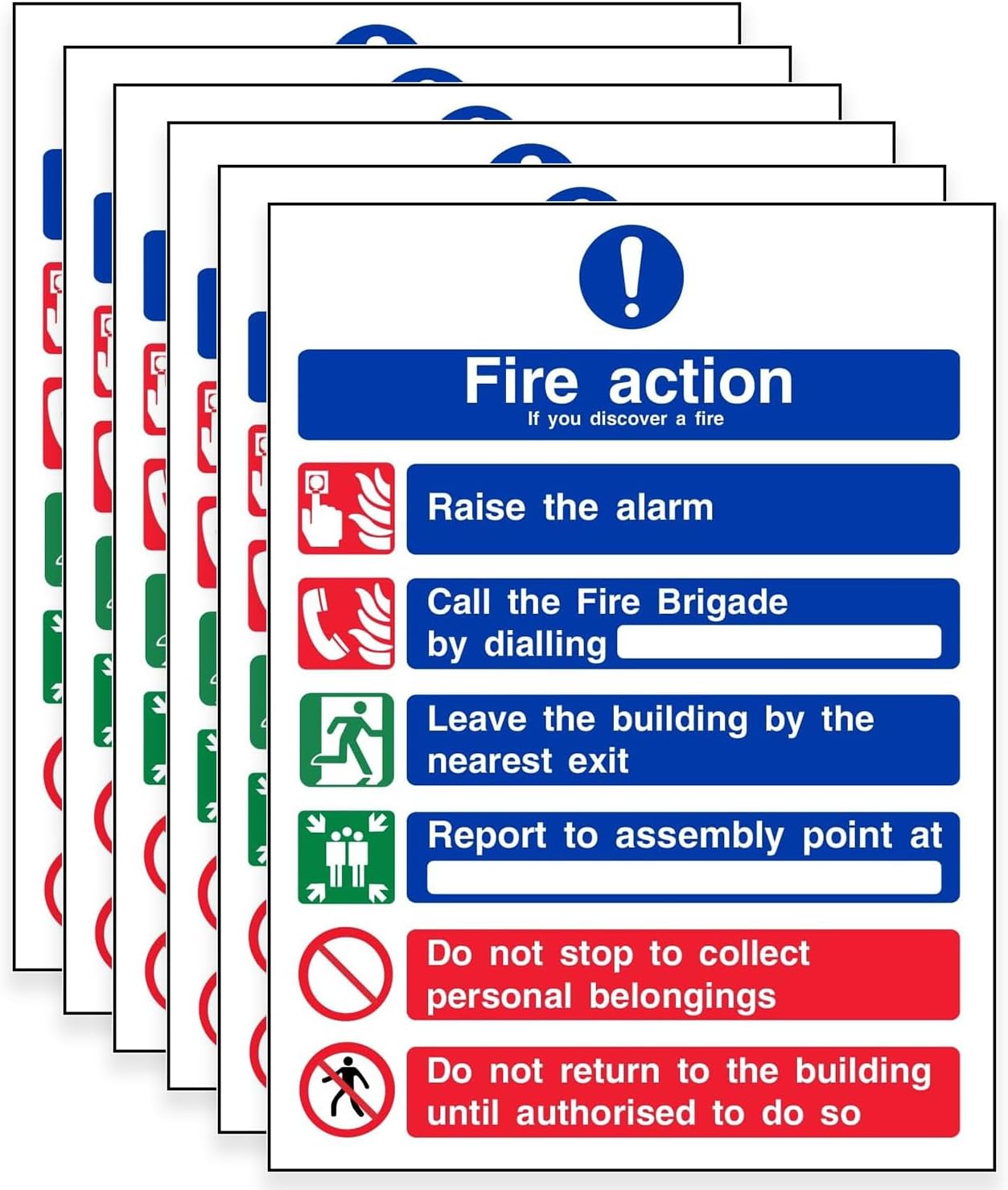 Pack of 6 Fire Action Notice Signs -150mm x 200mm - Essential Fire ...
