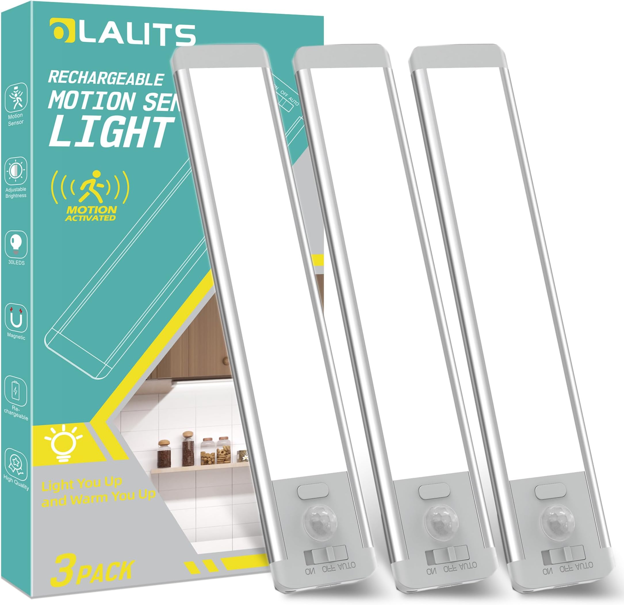 HOLYTALK 6 Pack Motion Sensor Light Indoor,10 LED Under Cabinet Lights ...