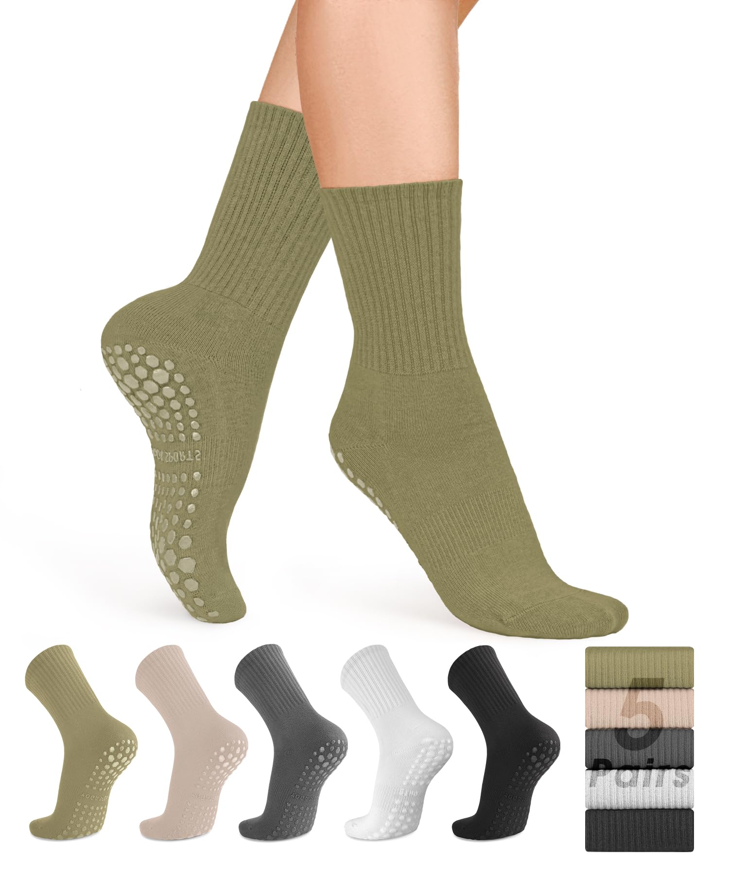 Amazon.com : 5 Pairs Pilates Socks Yoga Socks with Grips for Women Non ...