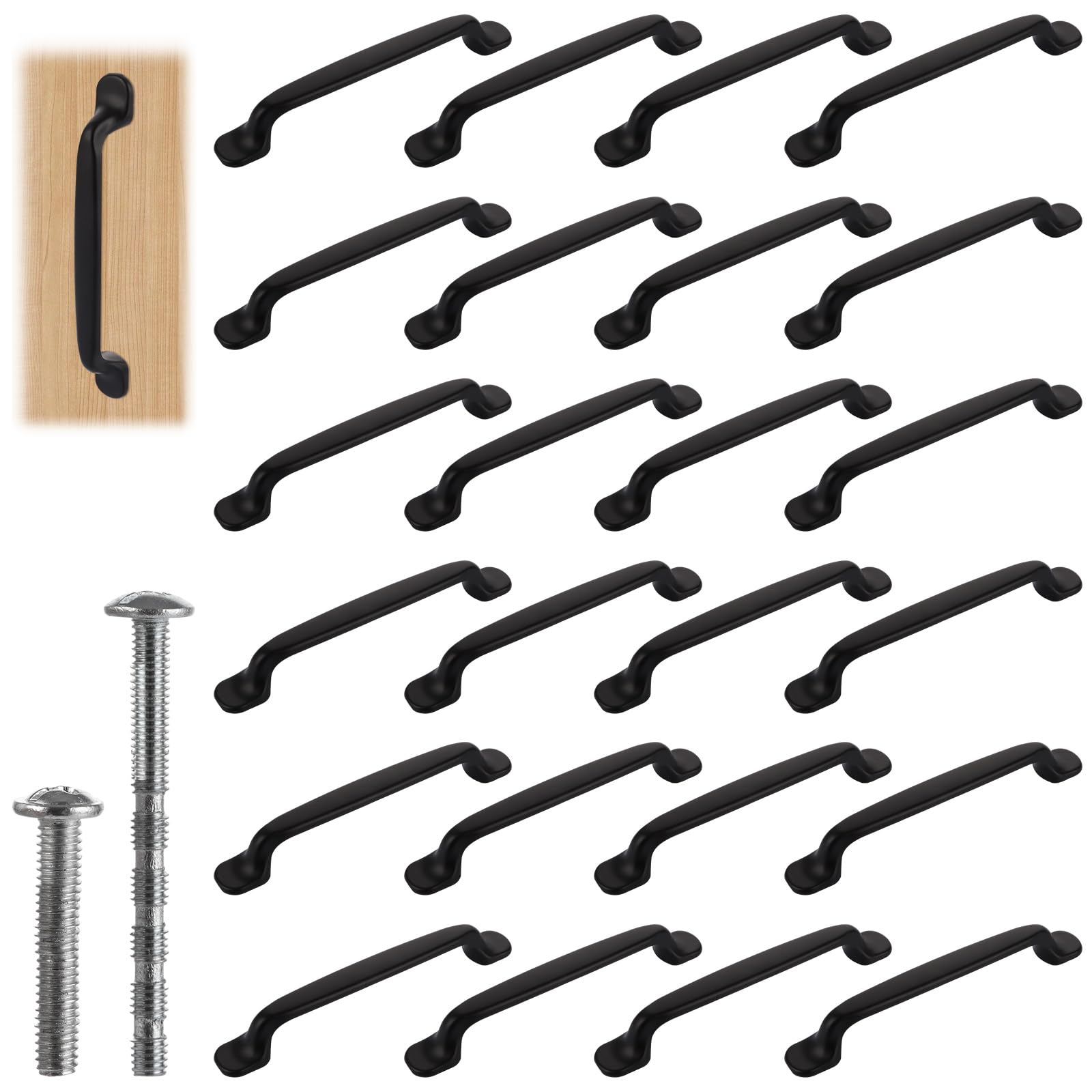 WOPPLXY 24 PCS Cabinet Drawer Handles 128mm Hole Center - Matt Black ...