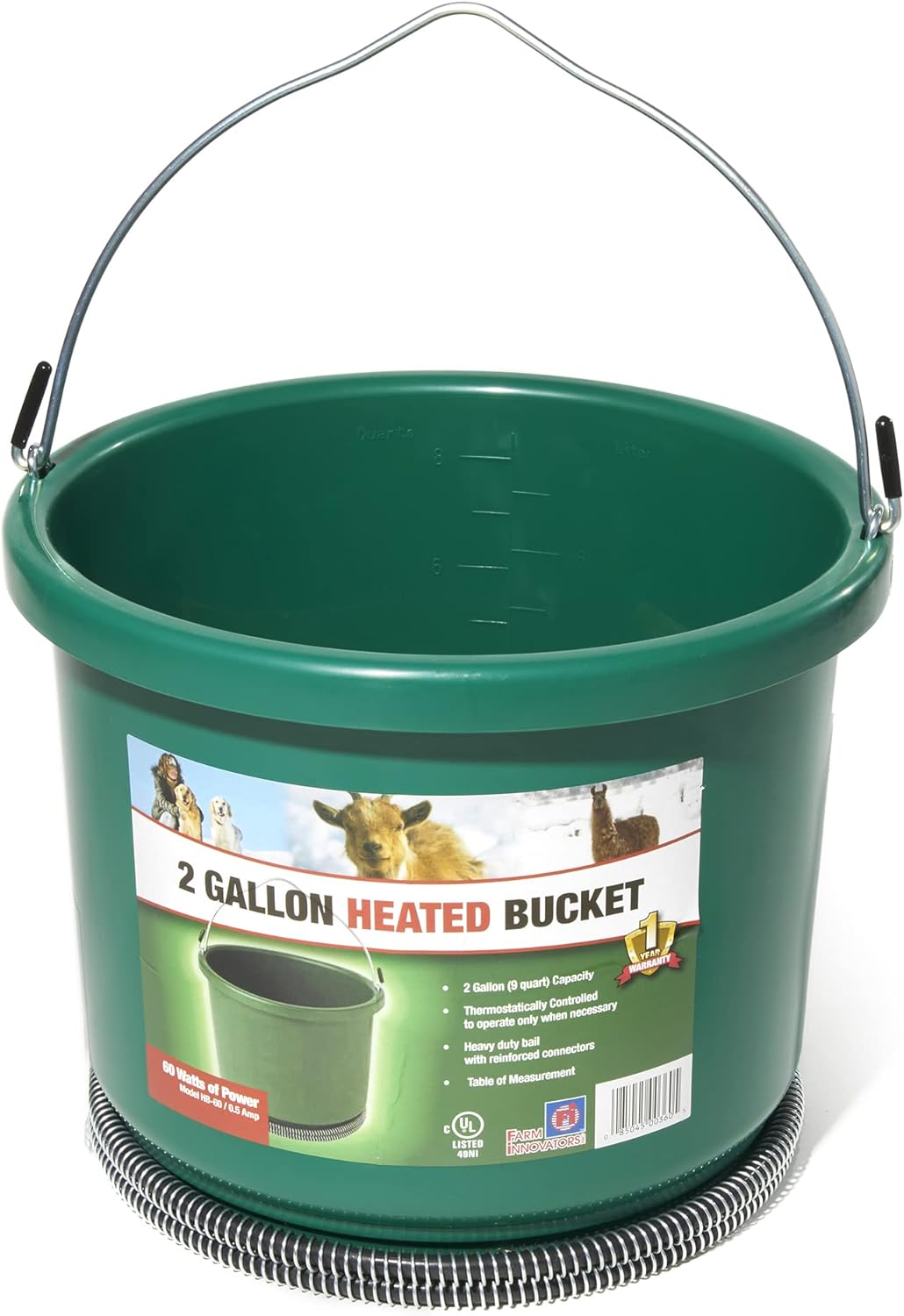 Farm Innovators Model HB-60 2-Gallon (9-Quart) Heated Bucket, 60-Watt ...
