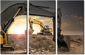 Amazon.com: Heavy Machinery Excavator Wall Art 3 Panels Construction ...