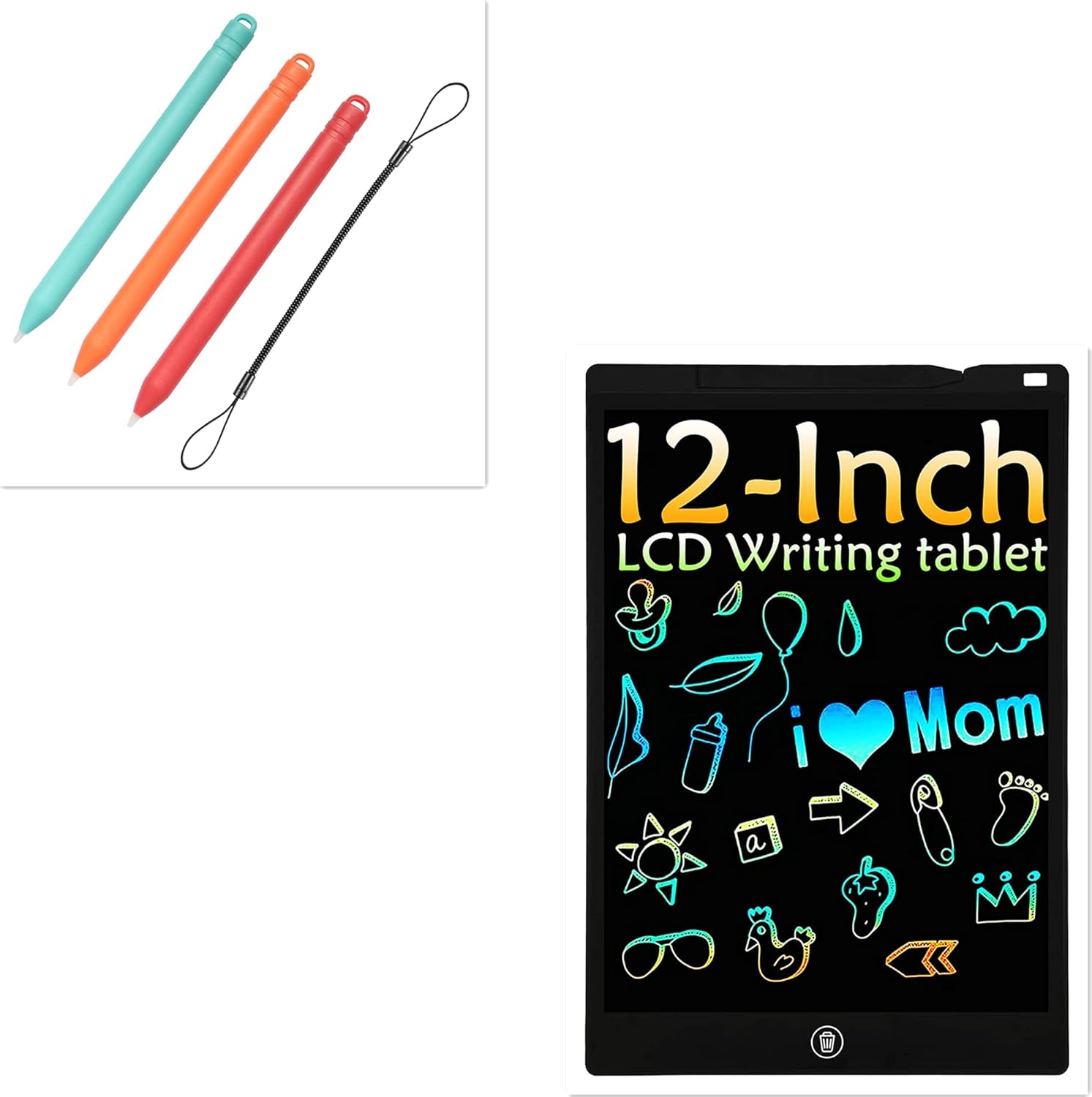Amazon.com: 12Inch Colorful LCD Writing Tablet Black & 3 Pack Stylus ...