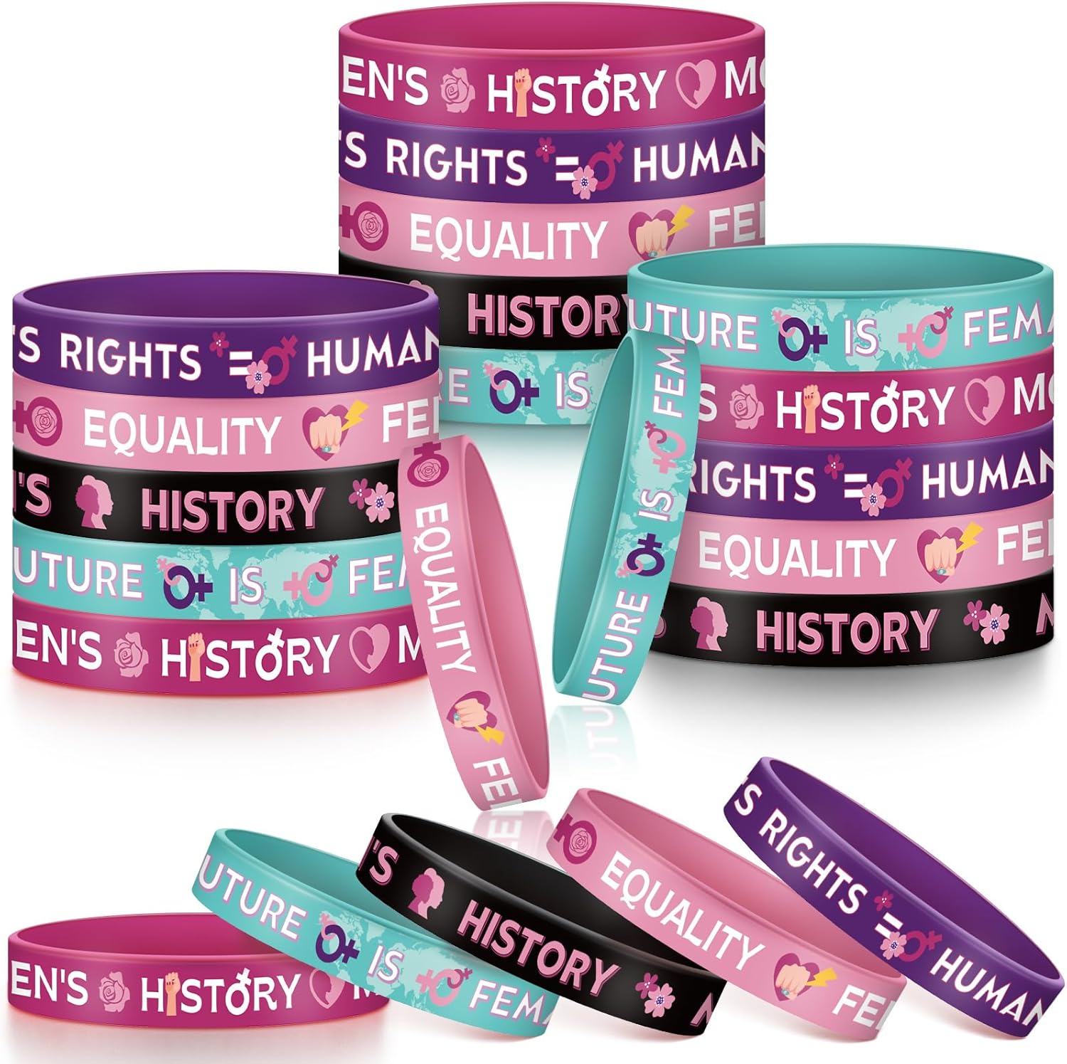 Amazon.com : Suilung 50 Pcs Women's History Month Rubber Bracelets Bulk ...